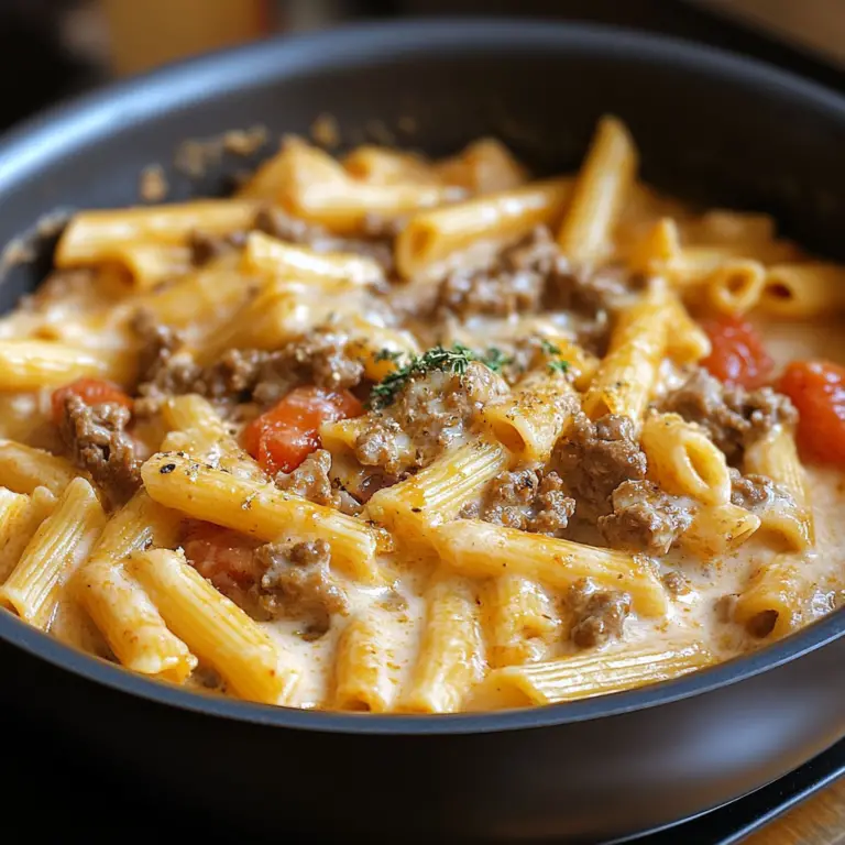 One Pot Creamy Tomato Beef Pasta